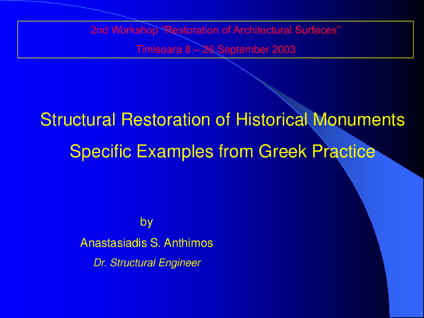 (PDF) Structural Restoration of Historical Monuments Specific Examples ...