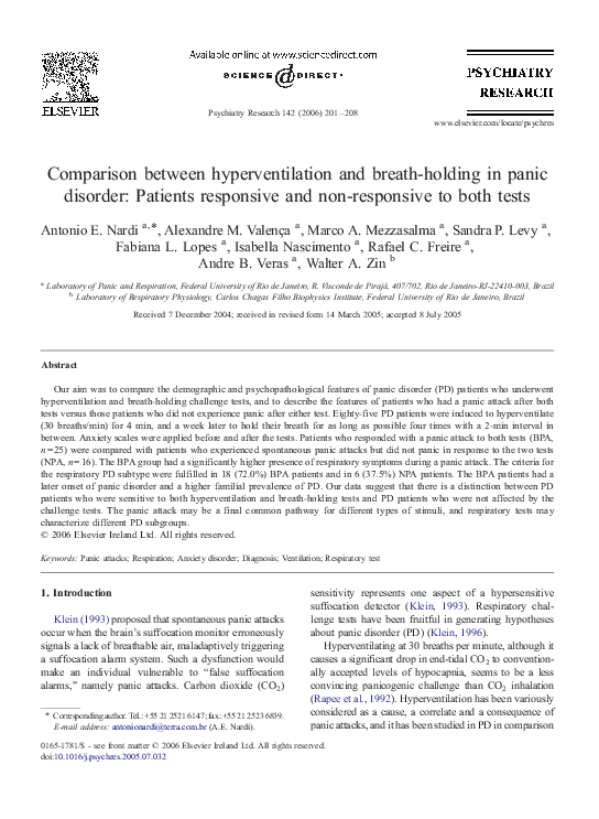 (PDF) Comparison between hyperventilation and breath-holding in panic disorder: Patients ...