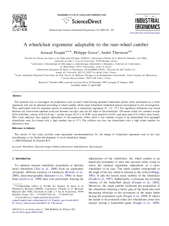 (PDF) A wheelchair ergometer adaptable to the rear-wheel camber