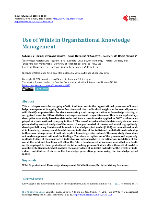 (PDF) Use of Wikis in Organizational Knowledge Management