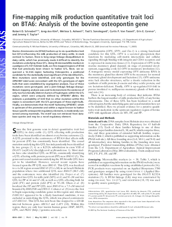 Pdf Fine Mapping Milk Production Quantitative Trait Loci On Bta6