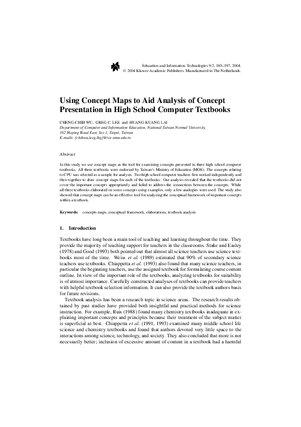 (PDF) Using concept maps to aid analysis of concept presentation in ...
