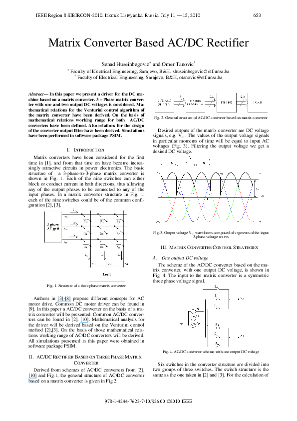(PDF) Matrix converter based AC/DC rectifier