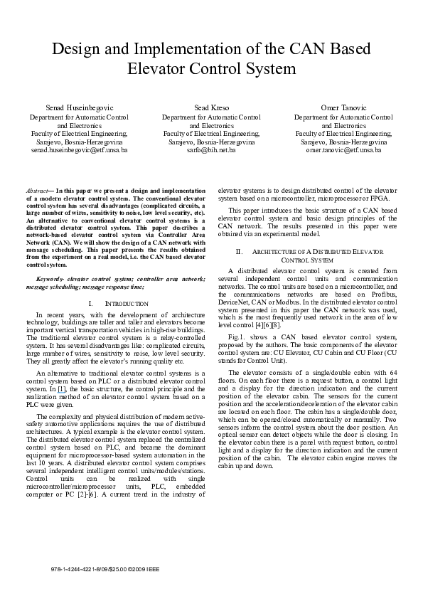 (PDF) Design and implementation of the CAN based elevator control system