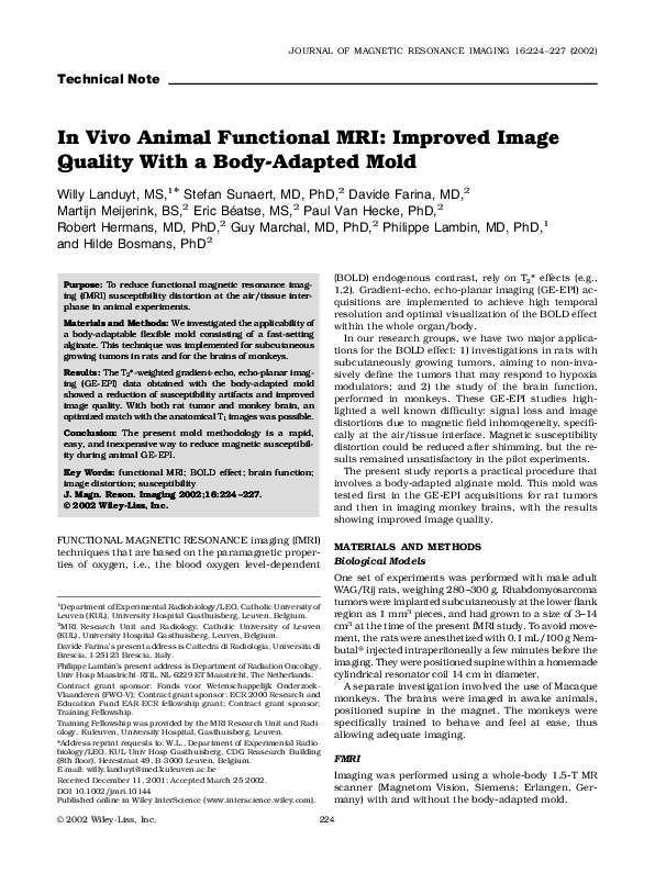 (PDF) In vivo animal functional MRI: Improved image quality with a body ...