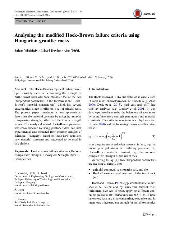 (PDF) Analysing the modified Hoek–Brown failure criteria using ...