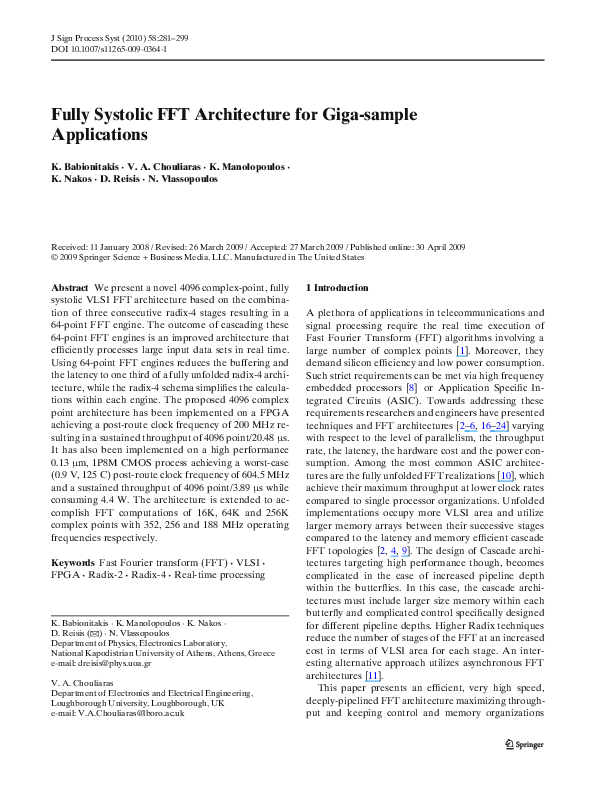 Pdf Fully Systolic Fft Architecture For Giga Sample Applications
