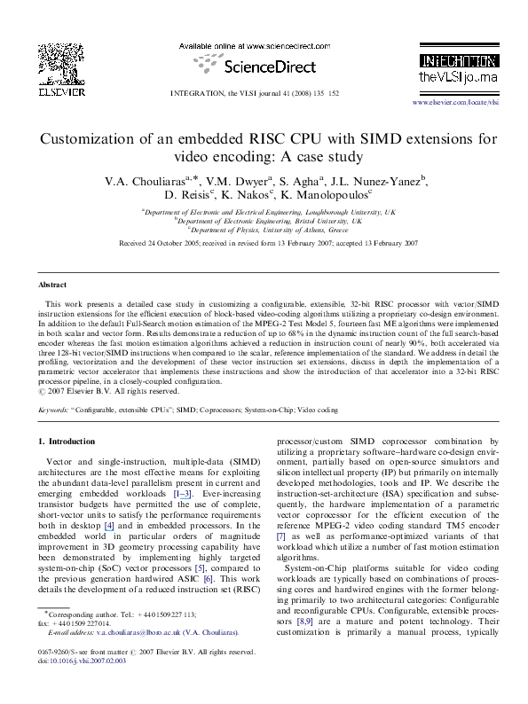 (PDF) Customization of an embedded RISC CPU with SIMD extensions for ...