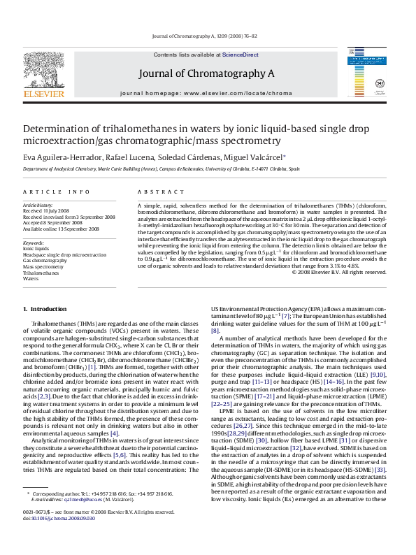 (PDF) Determination of trihalomethanes in waters by ionic liquid-based single drop ...