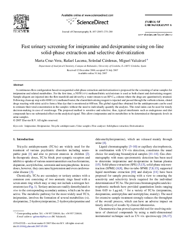 (PDF) Fast urinary screening for imipramine and desipramine using on ...