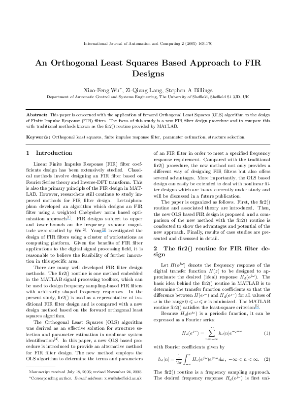Pdf An Orthogonal Least Squares Based Approach To Fir Designs
