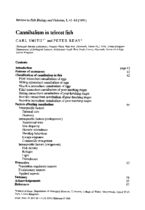 (PDF) Cannibalism in teleost fish
