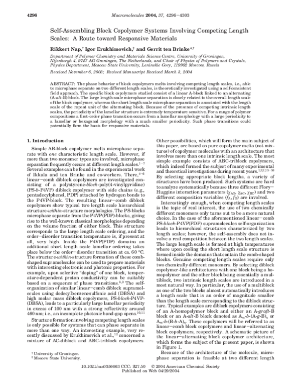 (PDF) Block copolymer self-assembly: homopolymer additives and multiple length scales : a ...