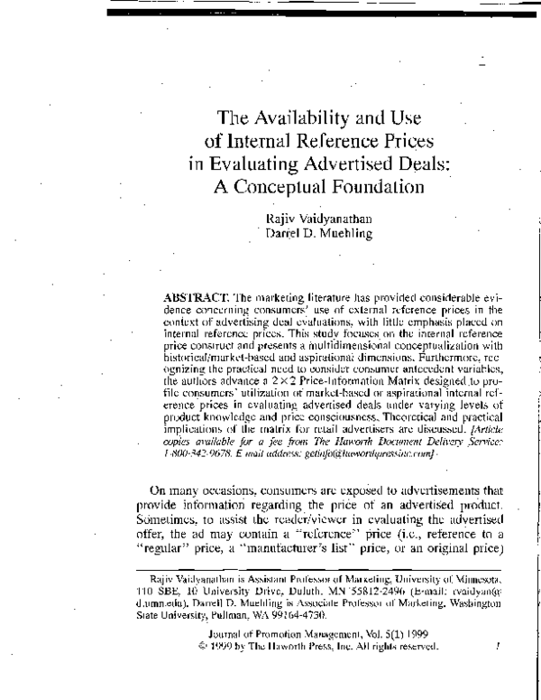 (PDF) The Availability and Use of Internal Reference Prices in ...