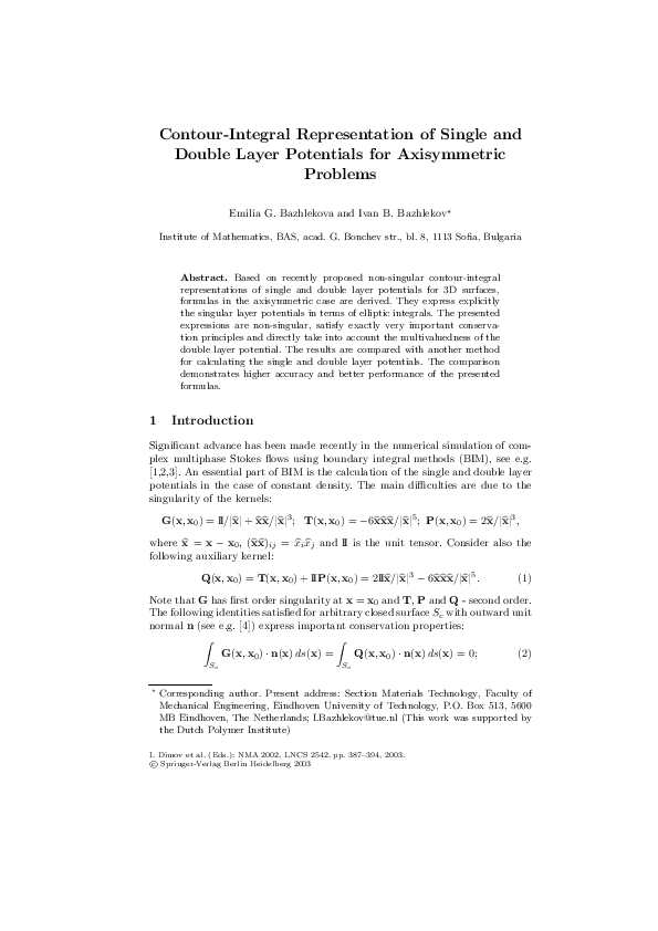 (PDF) Contour-Integral Representation of Single and Double Layer Potentials for Axisymmetric ...