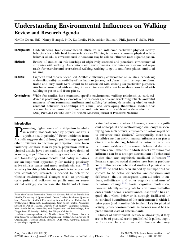 (PDF) Understanding environmental influences on walking
