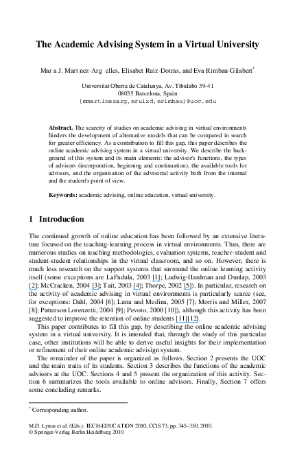 (PDF) The Academic Advising System in a Virtual University