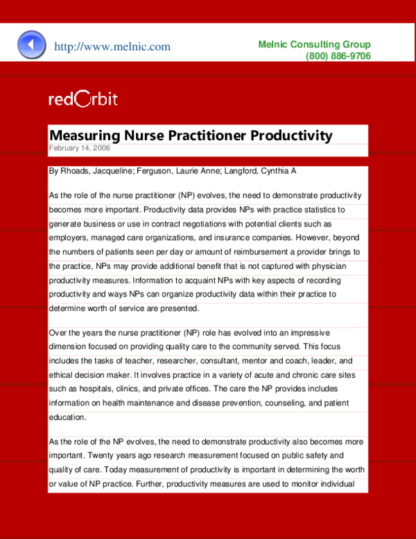 (PDF) Measuring nurse practitioner productivity
