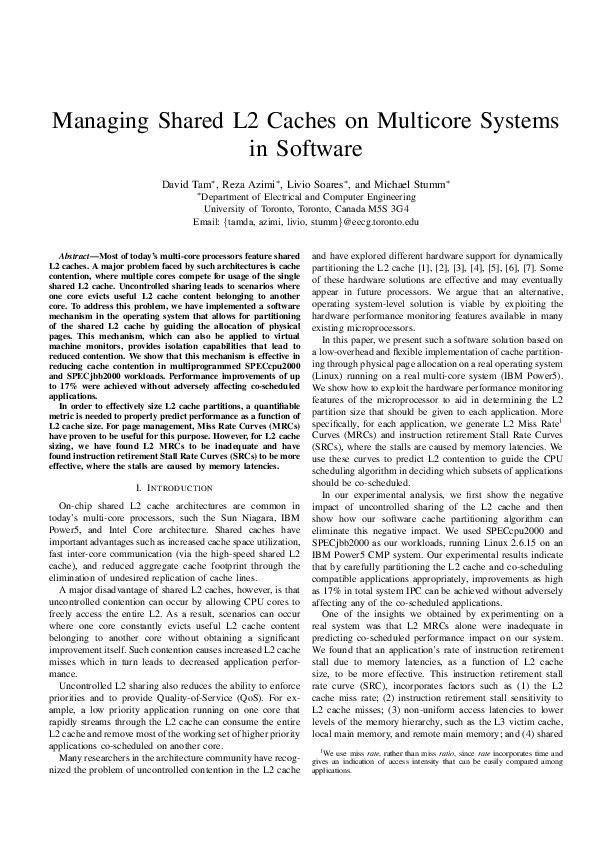 (PDF) Managing Shared L2 Caches on Multicore Systems in Software