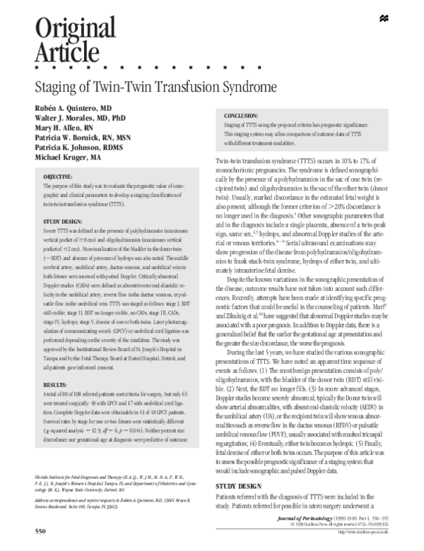 (PDF) Re: Stage-based treatment of twin-twin transfusion syndrome ...