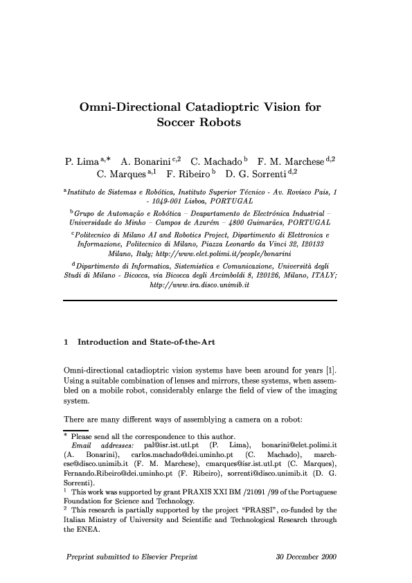 Pdf Omnidirectional Catadioptric Vision For Soccer Robots