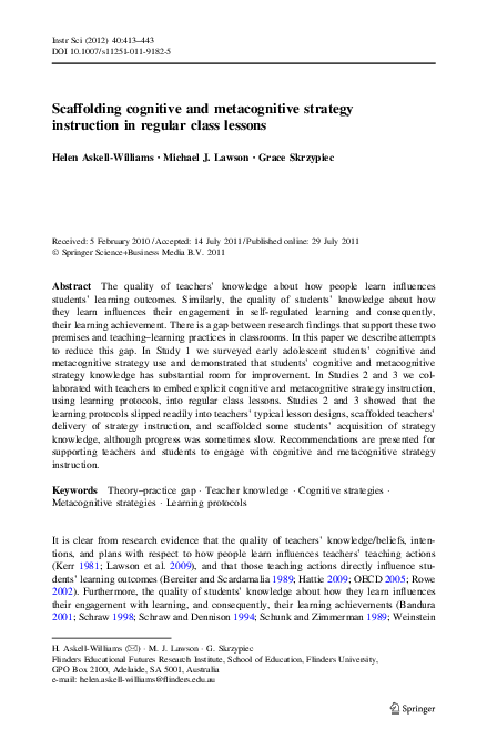 (PDF) Scaffolding cognitive and metacognitive strategy instruction in ...