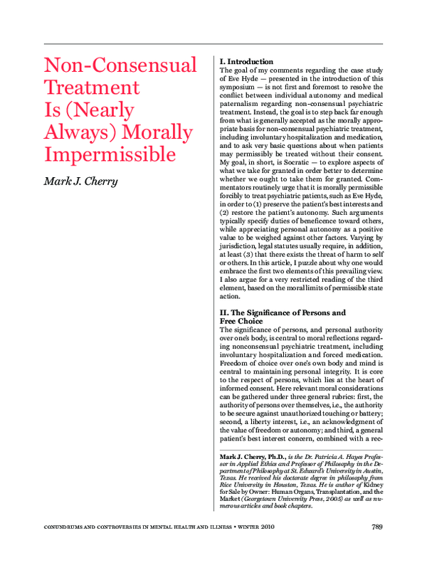(PDF) Non-consensual treatment is (nearly always) morally impermissible