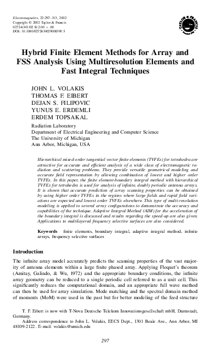 Pdf Hybrid Finite Element Methods For Array And Fss Analysis Using Multiresolution Elements