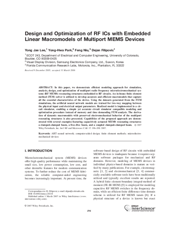 Pdf Design And Optimization Of Rf Ics With Embedded Linear Macromodels Of Multiport Mems