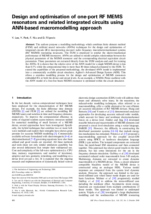 (PDF) Design and optimisation of one-port RF MEMS resonators and related integrated circuits ...