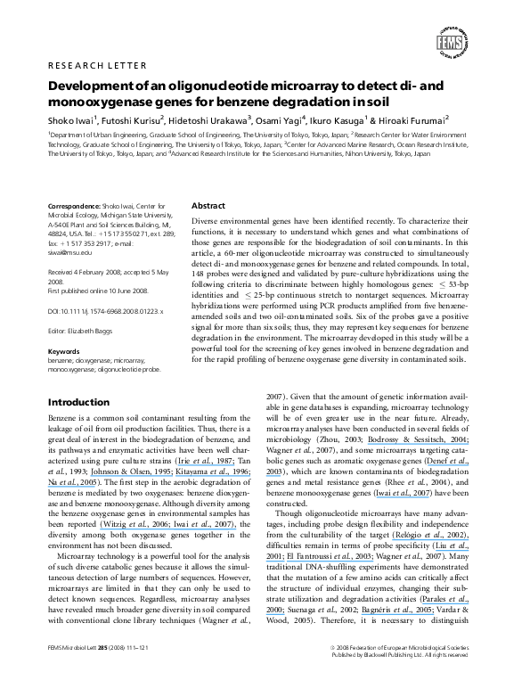 (PDF) Development of an oligonucleotide microarray to detect di- and monooxygenase genes for ...