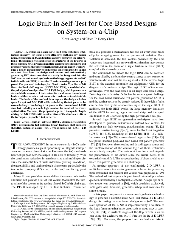 Pdf Logic Built In Self Test For Core Based Designs On System On A Chip