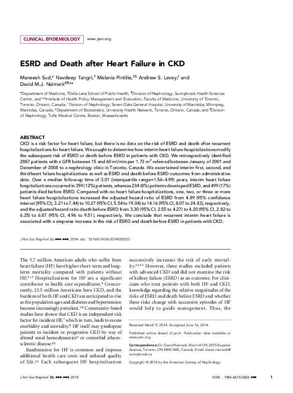 (PDF) ESRD and Death after Heart Failure in CKD