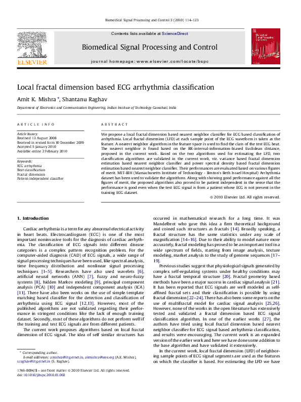 (PDF) Local fractal dimension based ECG arrhythmia classification
