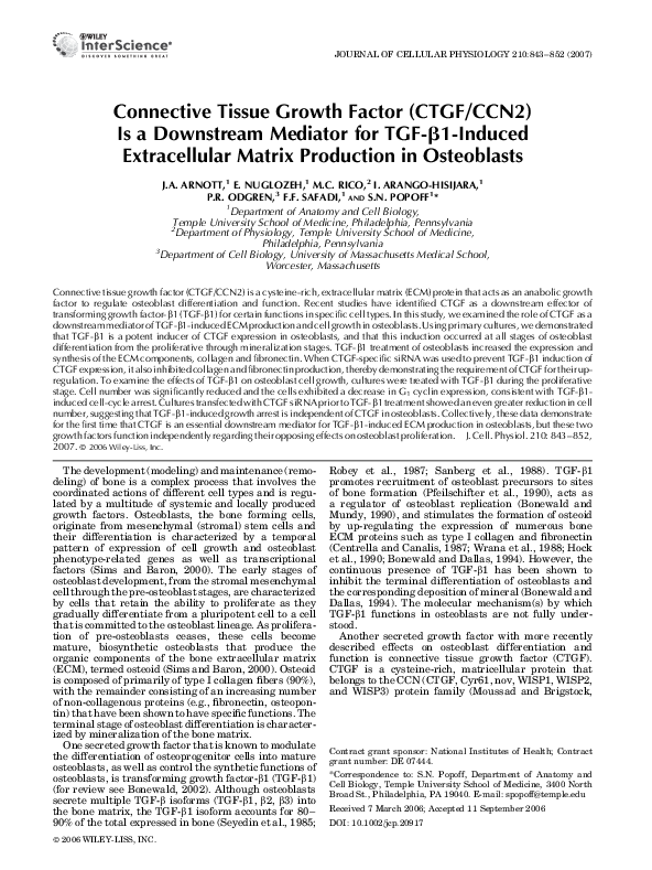 (PDF) Connective tissue growth factor (CTGF/CCN2) is a downstream mediator for TGF-β1-induced ...