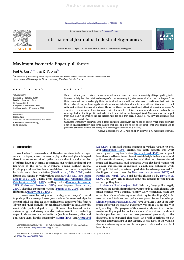 (PDF) Maximum isometric finger pull forces