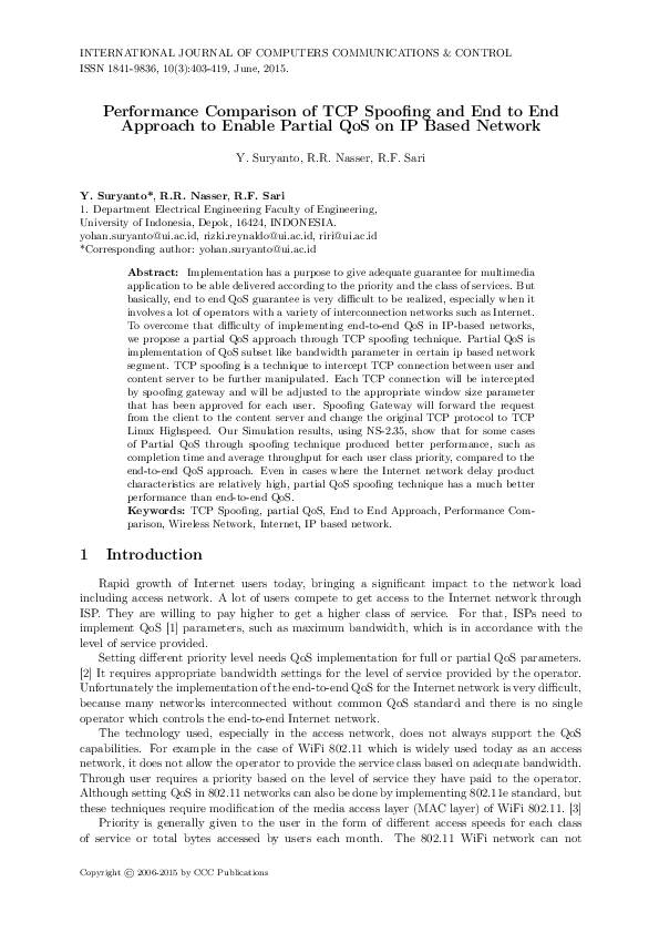 Pdf Performance Comparison Of Tcp Spoofing And End To End Approach To Enable Partial Qos On Ip