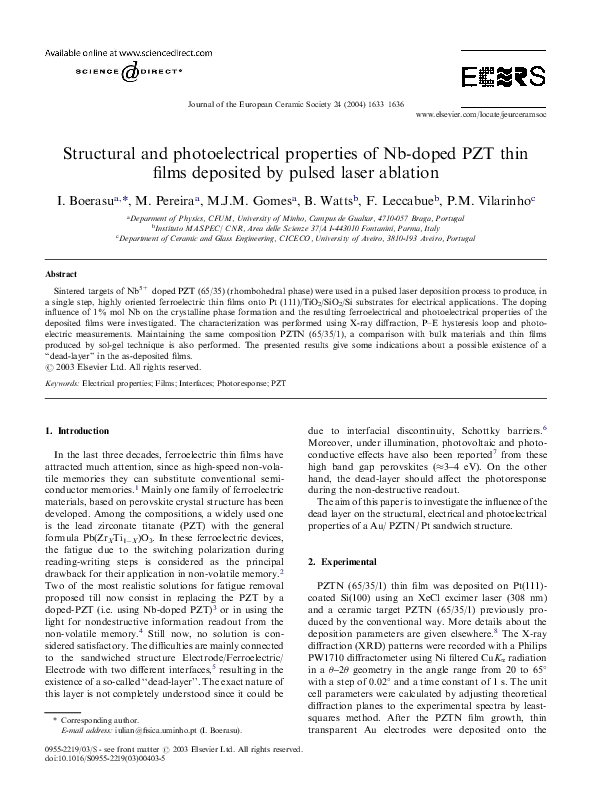 (PDF) Structural and photoelectrical properties of Nb-doped PZT thin films deposited by pulsed ...