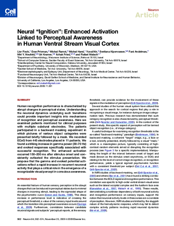 (PDF) Neural “Ignition”: Enhanced Activation Linked to Perceptual ...