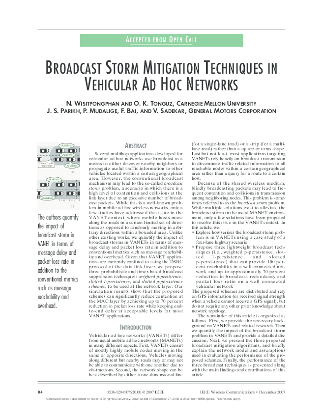 (PDF) Broadcast storm mitigation techniques in vehicular ad hoc networks