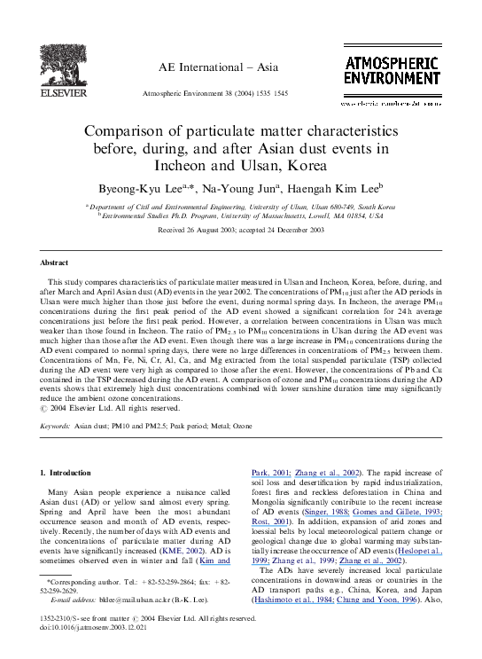 (PDF) Comparison of particulate matter characteristics before, during ...