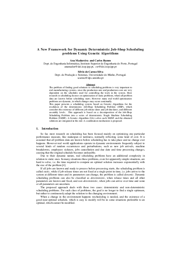 (PDF) A New Framework for Dynamic Deterministic Job-Shop Scheduling ...