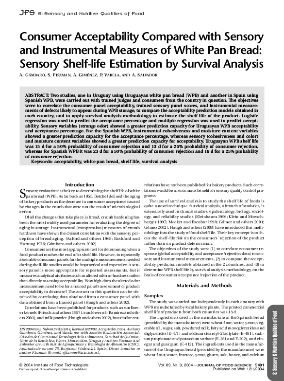 (PDF) Consumer Acceptability Compared with Sensory and Instrumental ...