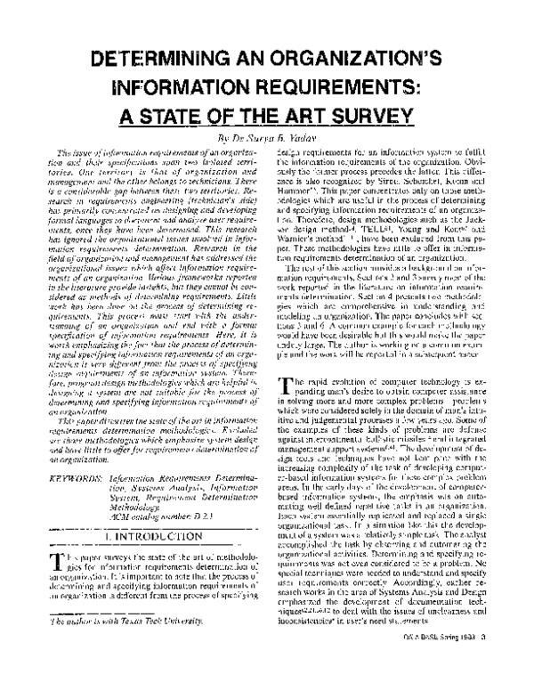 (PDF) Determining an Organization's Information Requirements: A State ...