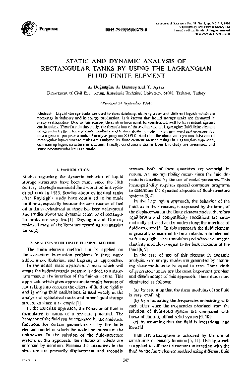 Pdf Static And Dynamic Analysis Of Rectangular Tanks By Using The