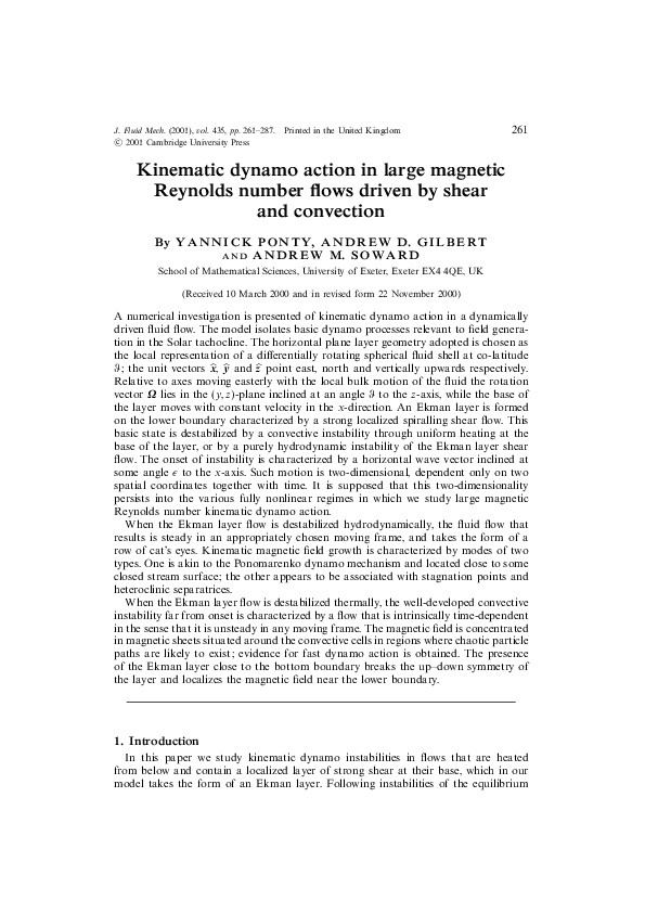 (PDF) Kinematic dynamo action in large magnetic Reynolds number flows driven by shear and convection
