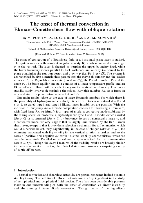 (PDF) The onset of thermal convection in Ekman Couette shear flow with oblique rotation