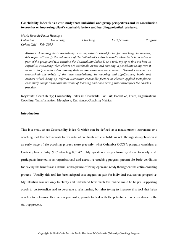 (PDF) Coachability Index © as a case study from individual and group ...