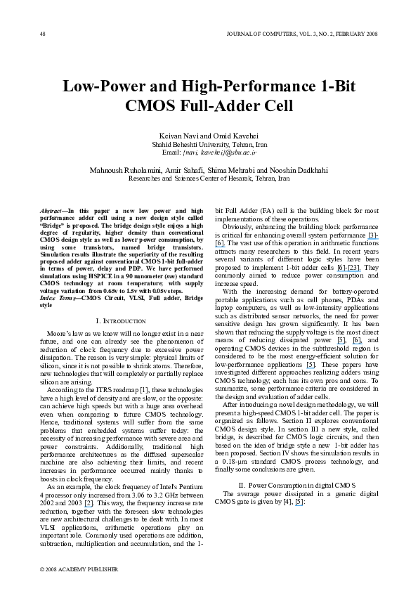 (PDF) Low-Power and High-Performance 1-Bit CMOS Full-Adder Cell