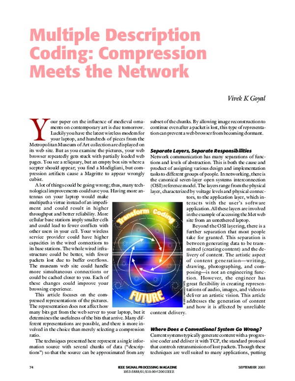 (PDF) Multiple description coding: compression meets the network